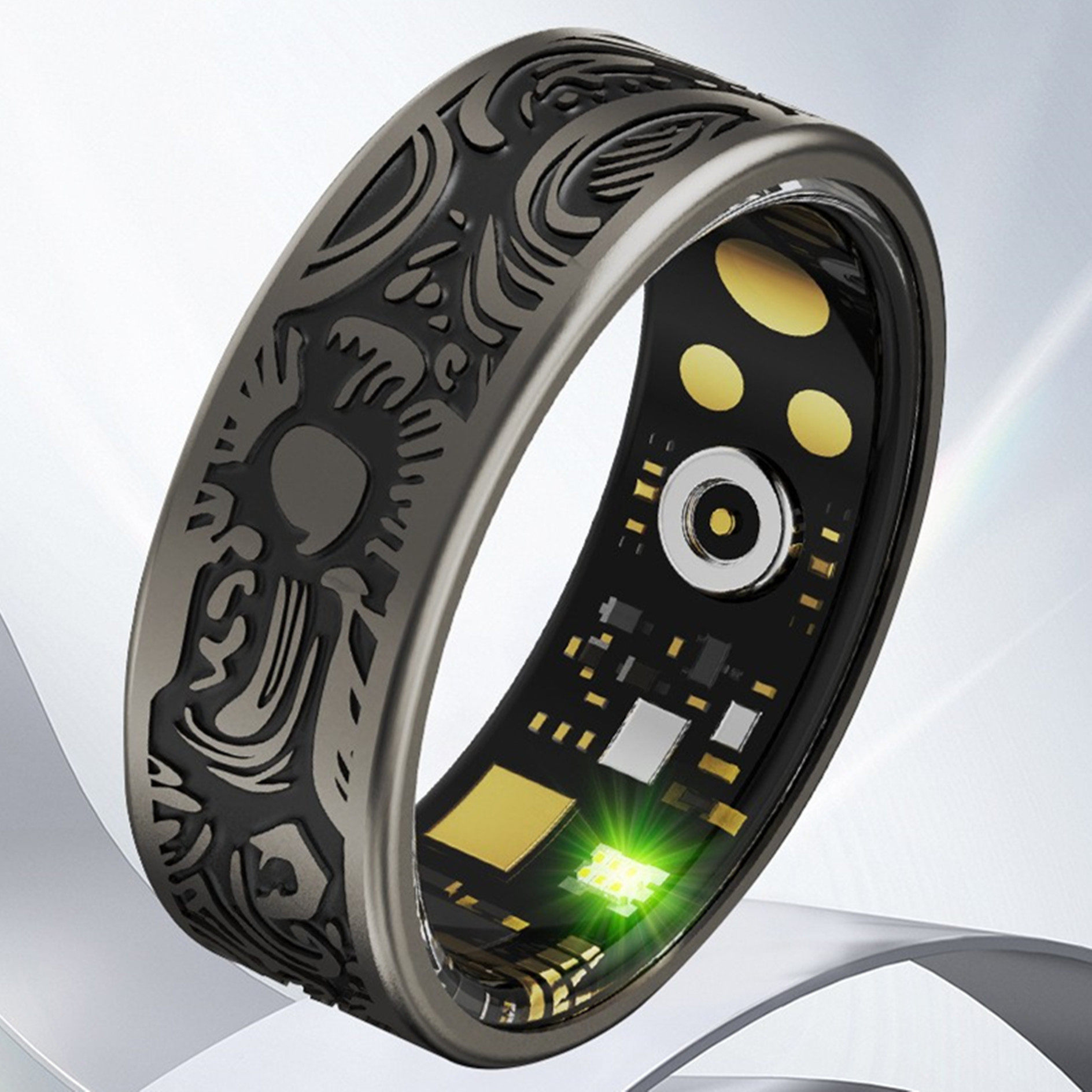 复古雕花智能戒指心率血压氧睡眠计步健康运动防水指环smart ring