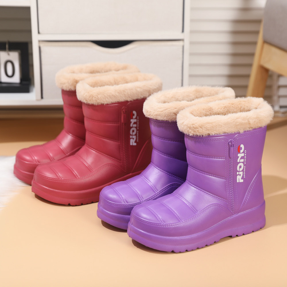 冬季女保暖棉靴加绒加厚雪地靴防滑防水皮面中老年妈妈棉鞋