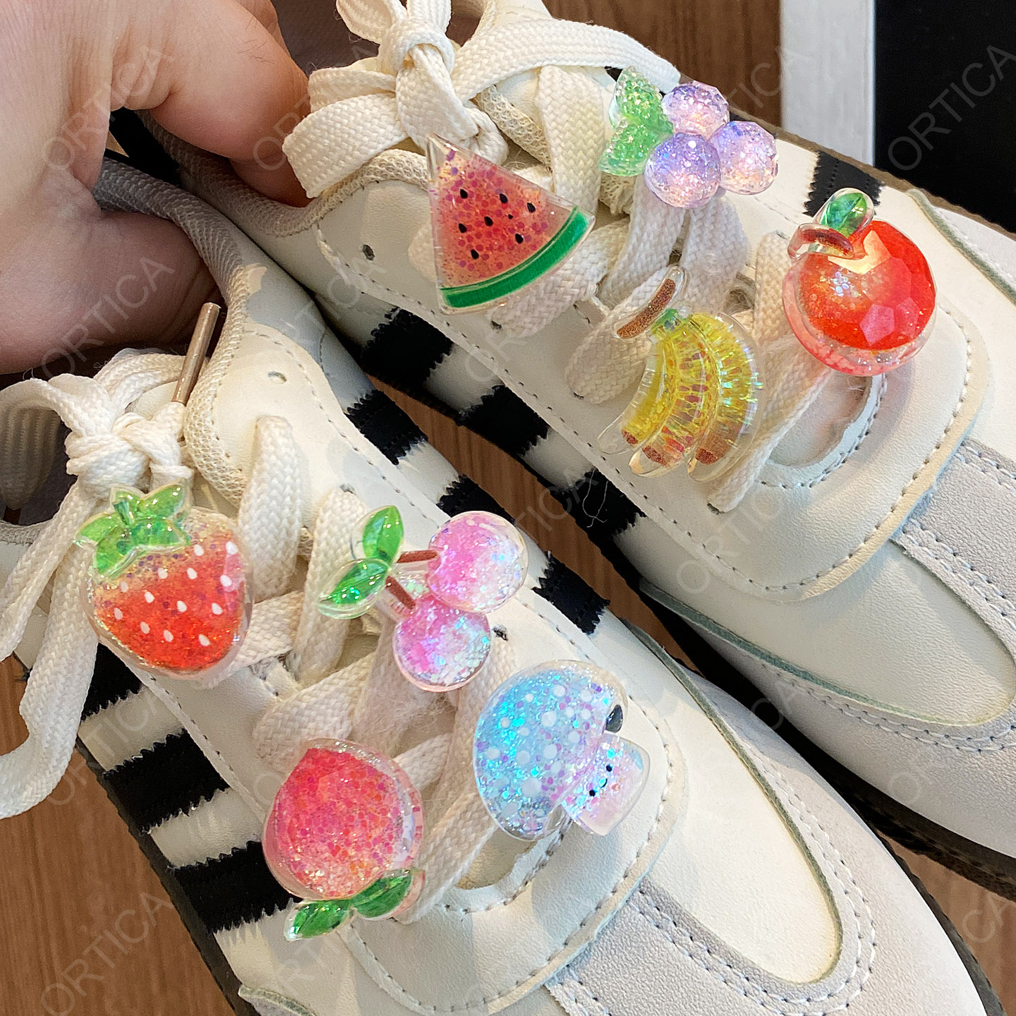 可爱立体仿真水果亮片鞋带扣可拆卸DIY闪粉鞋带装饰配件趣味鞋花