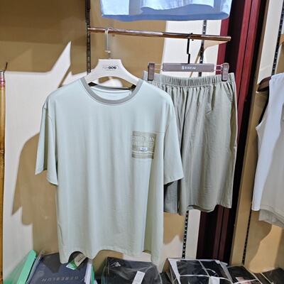 芬格兰81579薰衣草男士睡衣圆领短袖短裤家居服套装舒适可外穿夏