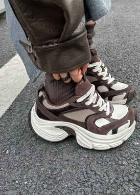 SGIRLTWTW女鞋厚底高跟拼色老爹鞋 2025新款百搭小个子休闲运动鞋