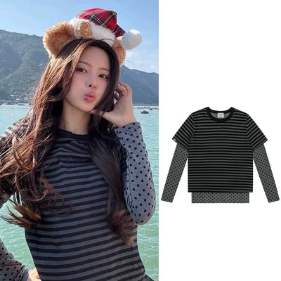 韩国nocontent假两件打底长袖T恤