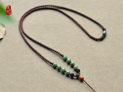 「八小福」3mm 老油豆缅甸纯天然A货翡翠编织高档毛衣链挂绳SS113