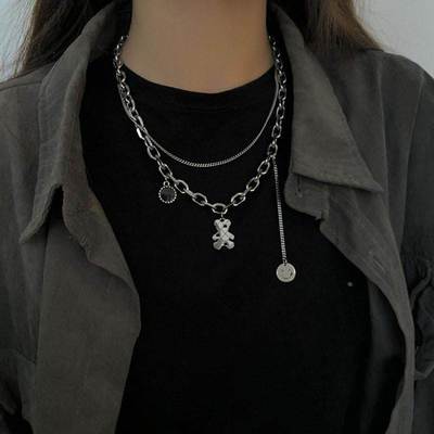 Korean Stainless Steel Choker Layered Necklace Women Punk re