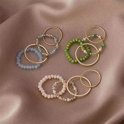 4pcs/set Acrylic Colorful Beaded Rings Set for Women Elegant