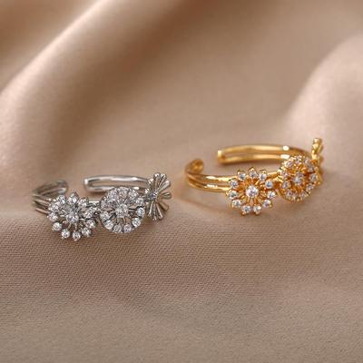 Korean Style Daisy Rings For Women Girls Zircon Crystal Flow