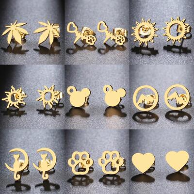 Stainless Steel Earrings Minimalism Map Sun Classic Hot Sale