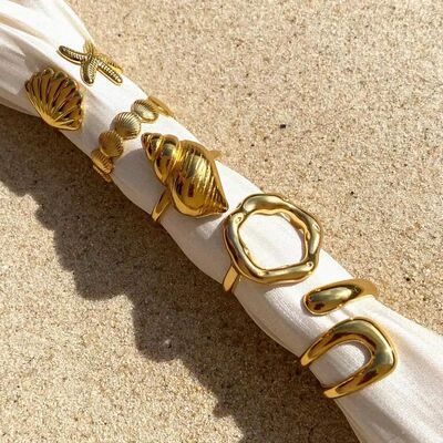Top Qualiy Geomeric Wide Sainless Seel Ring 18K Gold Color W