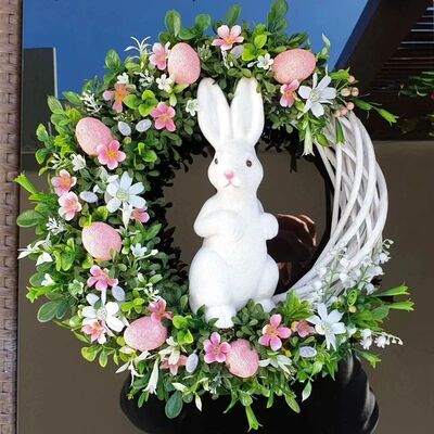 1pcs Arificial Easer Bunny Wreah wih Raan Ring and Foam Eggs