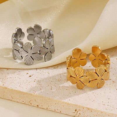 Sainless Seel Flower Rings for Women Men Gold Color Open Vin