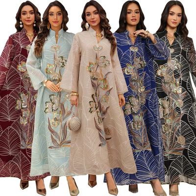 Dubai Mesh Embroidery Women Dress   Party Dresses  Jalabiya