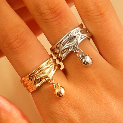 Irregular Texured Hear Pendan Open Ring for Women Simple Vin