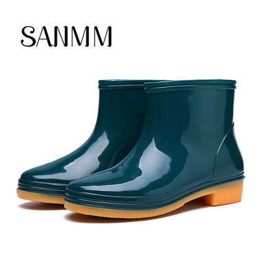 三明美冬季加绒耐磨短筒防水雨靴
