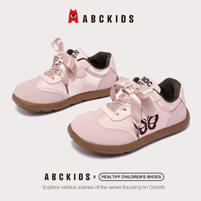 ABCKIDS童鞋儿童甜美风粉色德训鞋女童蝴蝶结休闲运动鞋公主百搭