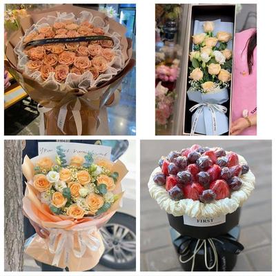 广东广州市天河白云黄埔番禺区鲜花店同城配送女朋友草莓玫瑰花束