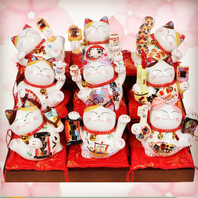 福缘猫开业摆件礼品陶瓷品祈福日式迷你招财猫存钱罐陶瓷工艺品