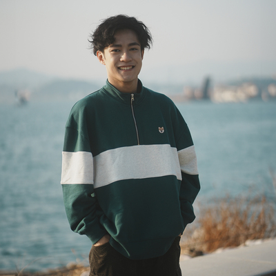 adlib香港 秋冬宽松慵懒款拉链套头上衣 P仔高领拼色卫衣 SW413
