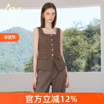 AD高级感棕色金属扣加厚羊毛马甲