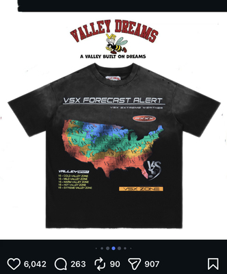 2026 欧美美式valley 地图 印花破洞水洗dreams 潮流短袖T恤tee