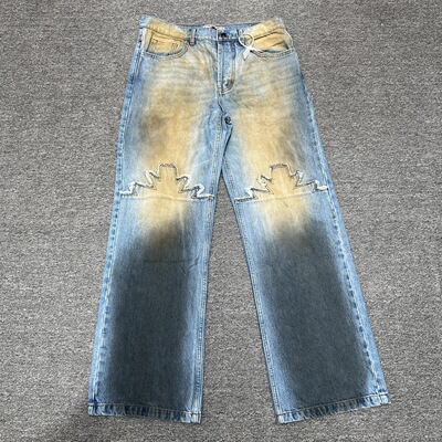 跨境Vertabrae sweatpants 美式高街拼接刺绣洗水休闲牛仔裤