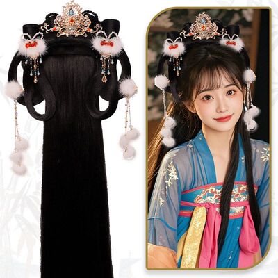 流苏女头冠可爱后脑蝴蝶结配饰唐风耳朵假发发饰制假超仙发箍兔