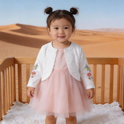 女童春秋薄款花朵刺绣披肩外套