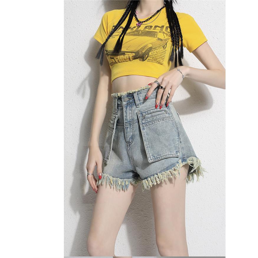 毛边流苏牛仔短裤女夏季大码高腰宽松显瘦辣妹a字阔腿热裤小个子