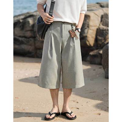 七分休闲裤男夏季通勤慵懒风垂感宽松廓形西装裤OK2717-P40控75