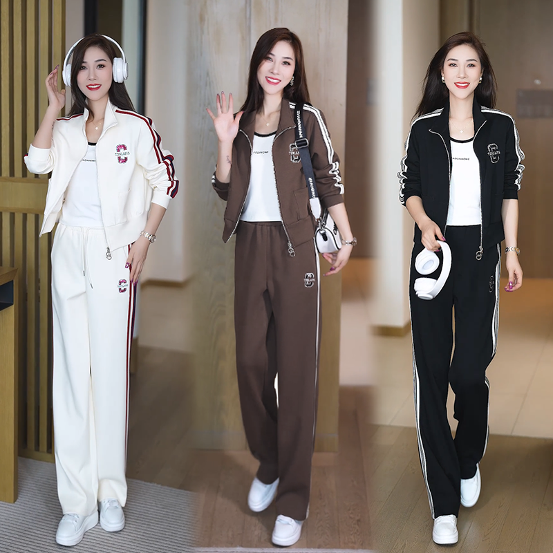 时尚休闲运动服套装女2025新款春秋洋气减龄卫衣外套阔腿裤三件套