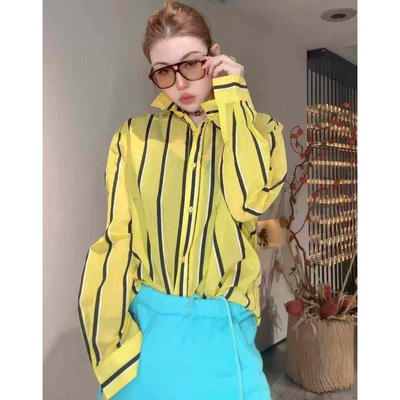 欧洲站2026春款HAV欧货 彩色翻领条纹单排扣长袖衬衫上衣