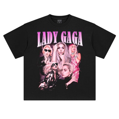 美式潮流印花oversize落肩款纯棉短半袖T恤男女流行ladygaga