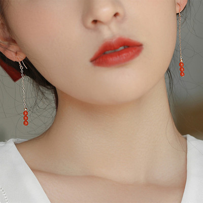 南红耳坠14K包金长款4mmDIY女款