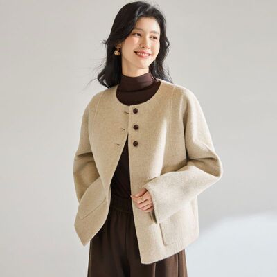 25秋冬圆领单排扣羊毛双面呢大衣