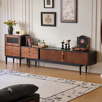 时慢白蜡木客厅落地收纳电视柜