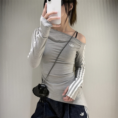Adidas三叶草 女子运动休闲潮流露肩斜肩长袖T恤 LE8310 LE8311