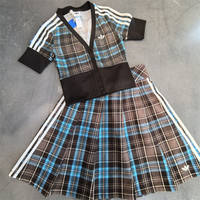 Adidas三叶草 女子运动潮流格纹短袖衬衫半身裙 KW4548 KW4529