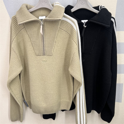 Adidas三叶草 运动休闲潮流宽松半拉链针织衫毛衣 KS5340 KS5341