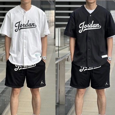 Nike耐克 Jordan夏季运动休闲潮流草写复古开衫棒球短袖T恤FN4664