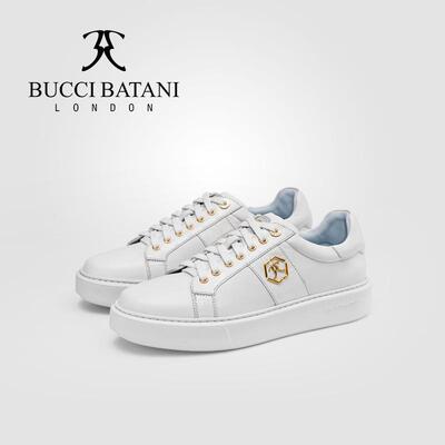 Bucci Batani新款小白鞋牛皮搭配鳄鱼皮透气手工时尚休闲联名板鞋
