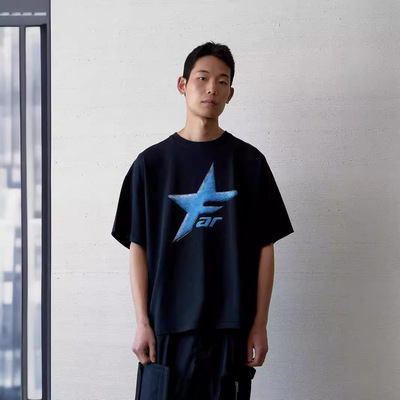 Far Archive做旧水洗星星印花韩国小众街头潮流男女情侣短袖T恤