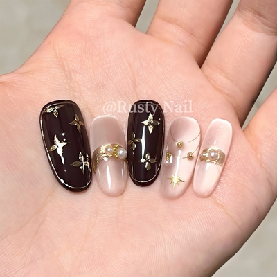 老钱风浮雕金花高级感手工穿戴甲