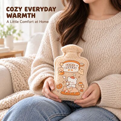 Hot Water Bottle 600ml, Soft Teddy Fleece Mini Hand Warmer,