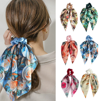 Large-sized floral-patterned large intestine hair tie head