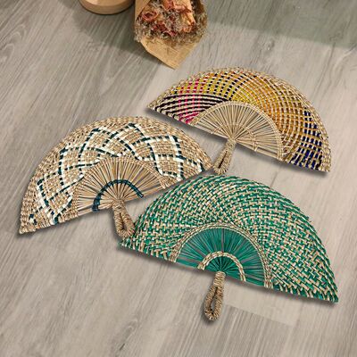Ins Style Woven Fan Handmade Straw Fan Dopamine Color Wall D