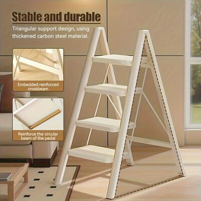 Multifunctional 4 Step Steel Folding Ladder with Tool Shelf