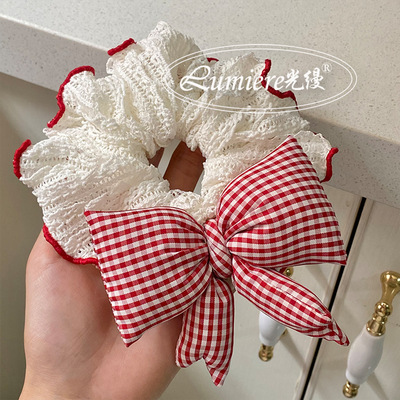 可可爱爱红色充棉蝴蝶结泡芙发圈甜美少女心高马尾丸子头发绳新款