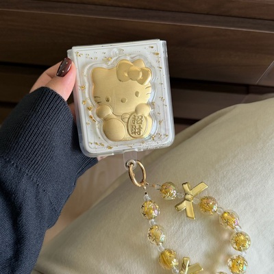 招财猫金箔闪粉招财手机壳挂链款