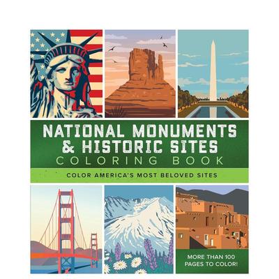 【预售】美国国家纪念碑和历史古迹着色书 National Monuments & Historic Sites Coloring 原版英文儿童趣味