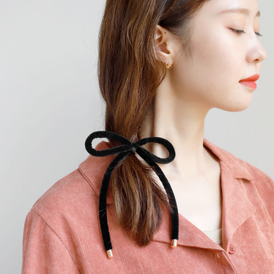 日本本土ane mone绒面小香风蝴蝶结马尾钩皮圈套装简约发饰