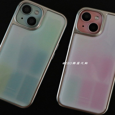 韩国代购HIOO渐变银框环氧手机壳
